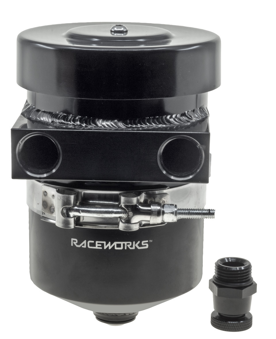 Raceworks 1L Breather Tank With Drain Tap Black -Straight Ports - ALY-134BK